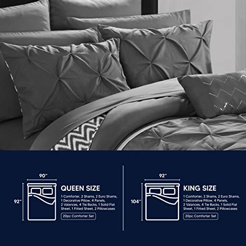 Chic Home CS0576-AN 20 Piece Jacksonville Reversible Chevron Pattern Comforter Set, King, Grey