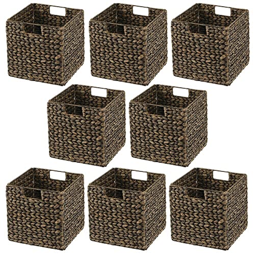 mDesign Natural Woven Hyacinth Cube Storage Bin Basket Organizer with Handles for Kitchen Pantry, Cabinet, Cupboard, Shelf/Cubby Organization, Hold Food, Drinks, Snacks, Appliances, 8 Pack, Black Wash