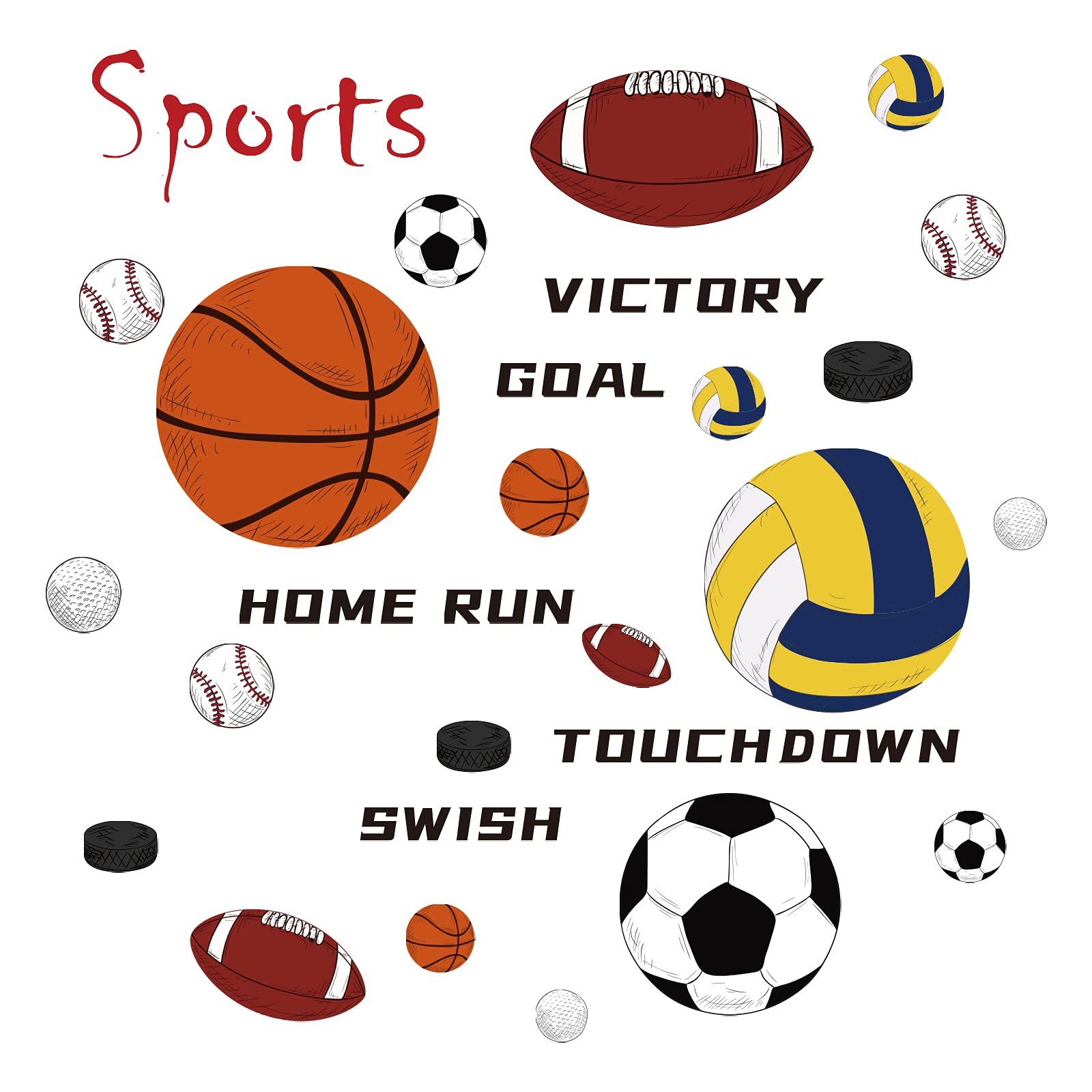 decalmile Sports Wall Decals Basketball Football Wall Stickers Peel and Stick Removable Wall Art for Kids Bedroom Boys Room Nursery Classroom