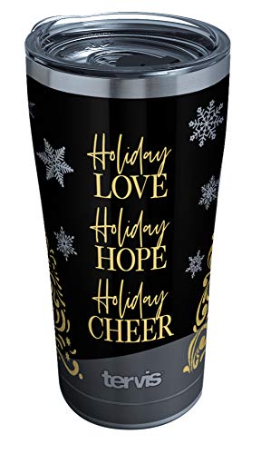 Tervis Triple Walled Golden Holiday Christmas Insulated Tumbler Cup Keeps Drinks Cold & Hot, 20oz, Stainless Steel