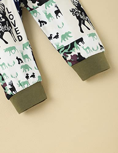Newborn Baby Boy Clothes Outfits Letter Print Romper + Hunting Elk Pants+Hat 3PC Clothing Set (C-White, 0-3Months)