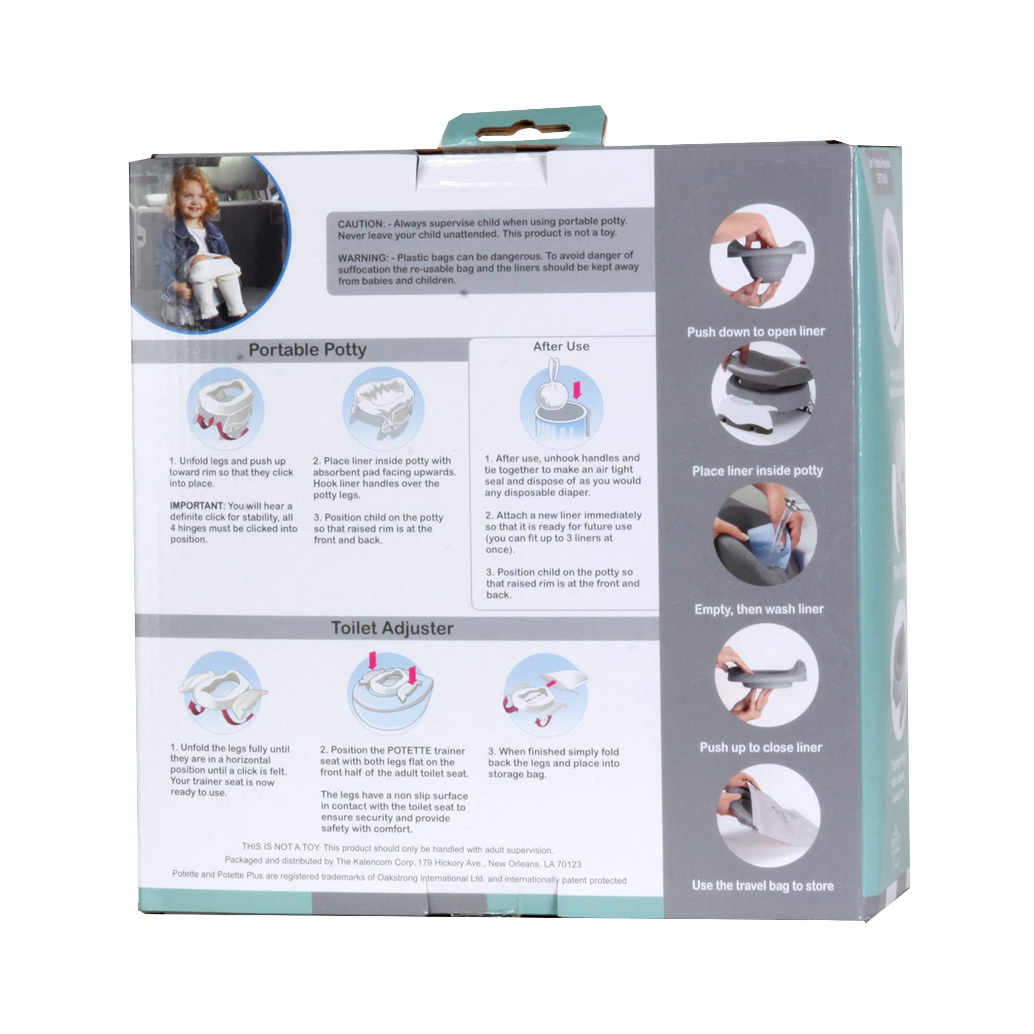 Potette Plus Premium Potty Value Pack: Kalencom 2in1 Potette Plus Premium Portable Potty and Premium Reusable Collapsible Liner for Home Use (White/Gray)