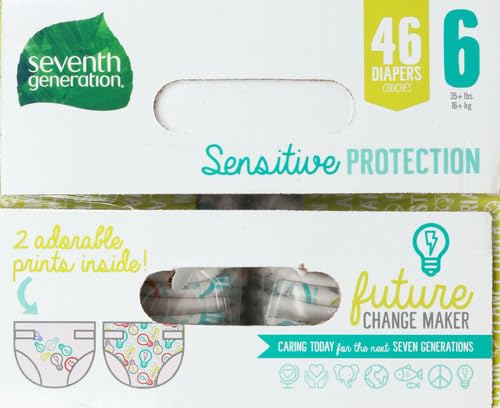 Seventh Generation Baby Diapers, Size 6, 46 Count, Super Pack, for Sensitive Skin