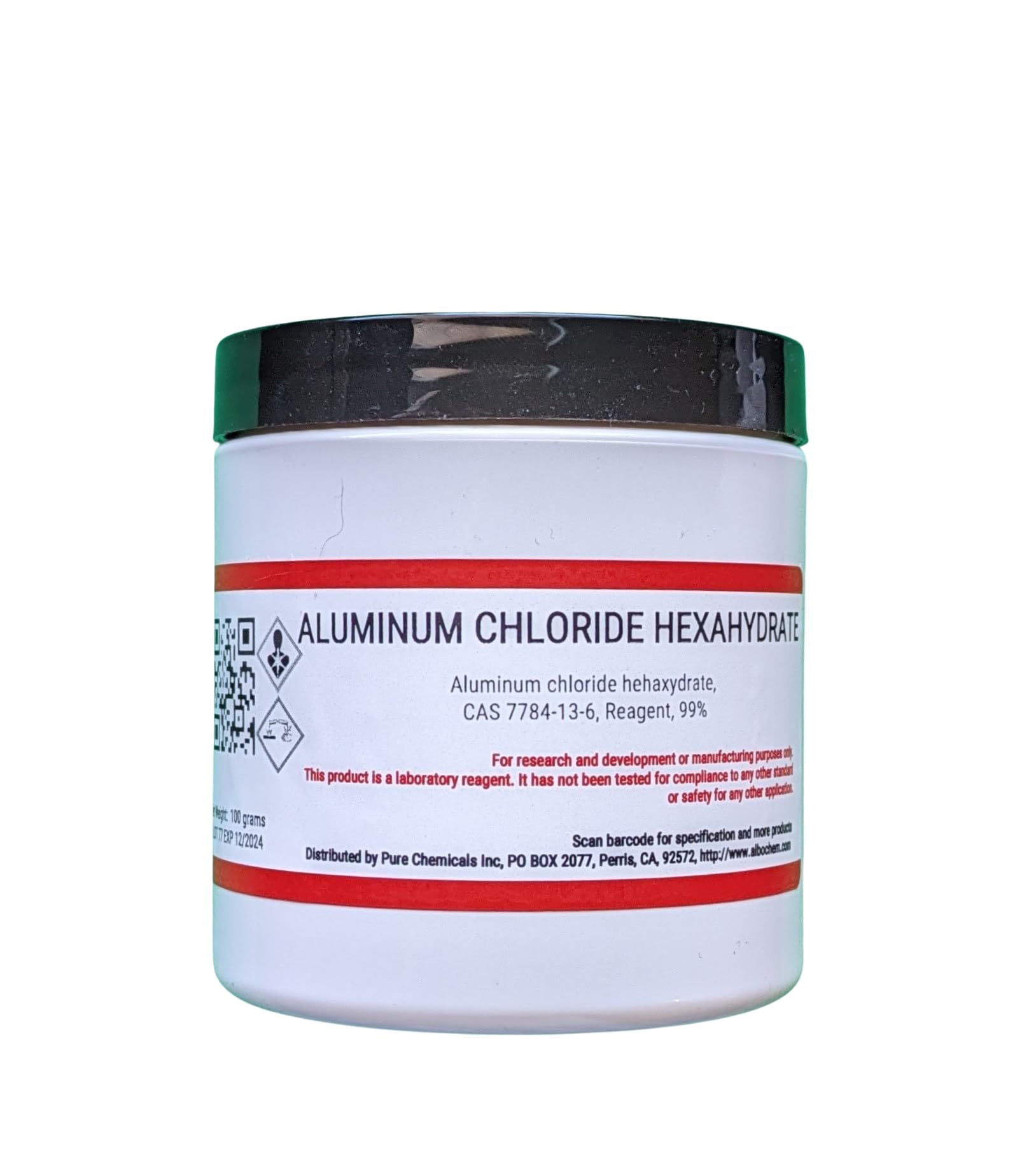 Aluminum chloride hexahydrate, Reagent, 99%, 100 grams