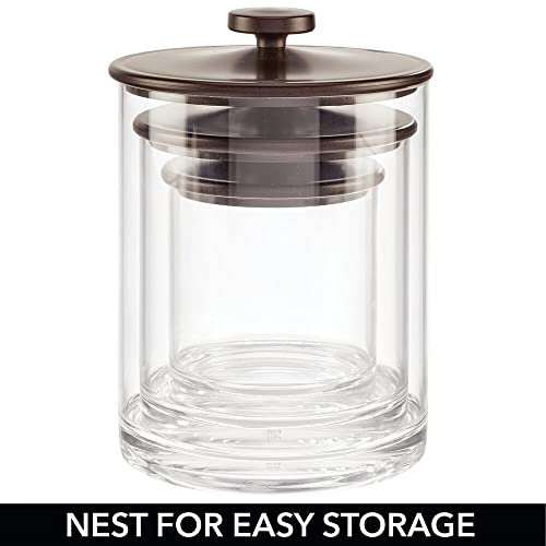 mDesign Plastic Apothecary Canister Jar Storage Organizer for Bathroom, Bedroom, Vanity, Kitchen Cabinet Organization - Holds Cotton Swab - Lumiere Collection - Set of 3 - Clear/Bronze