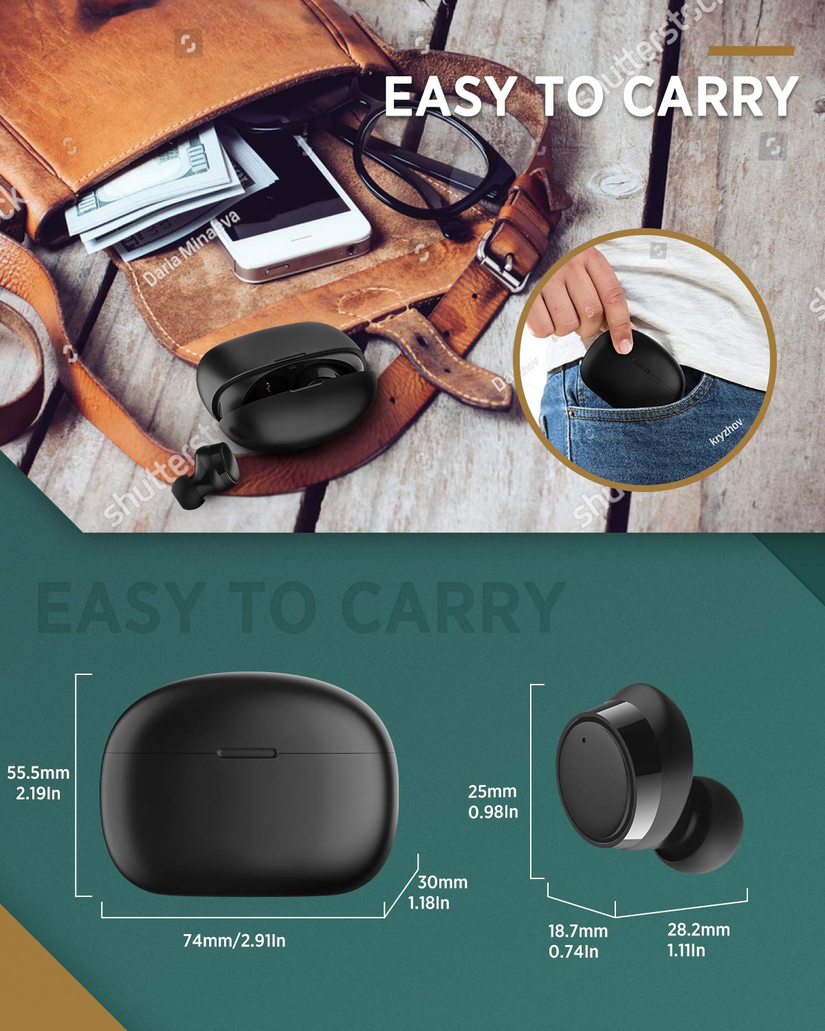 LASUNEY Bluetooth 5.0 True Wireless Earbuds with Charging Case, 60H Cyclic Playtime Waterproof Stereo Headphones with mic, in-Ear Earphones Headset for Sport