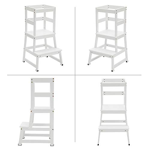 DuDuEase Kitchen Step Stool for Kids and Toddlers with Safety Rail Children Standing Tower for Kitchen Counter, Parents' Helper Kids Learning Stool, White