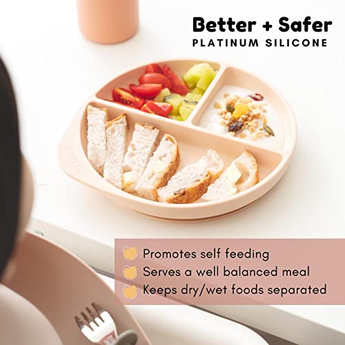 RAiN.B. MellowMate Pure Platinum Silicone Suction Plate for Baby & Toddlers|Divided Baby Dish with 3 Compartments|BPA-Free Non-Slip Baby Eating Supplies|Microwave & Dishwasher Safe – Cloudy Grey