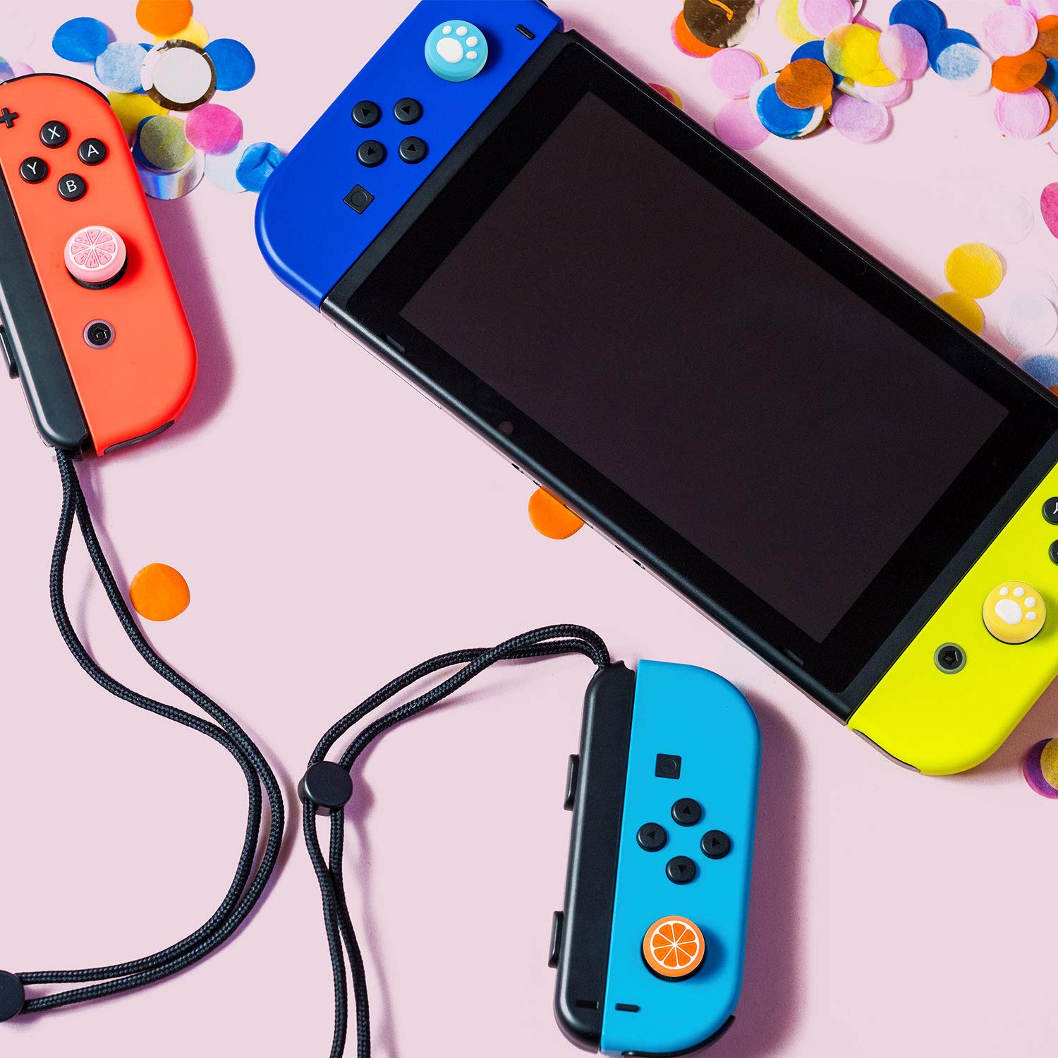 24 Pieces Replacement Cute Cat Paw and Fruit Lemon Design Thumb Grip Caps Thumb Grip Analog Stick Cover Joystick Cap Soft Silicone Cover Compatible with Nintendo Switch, Switch Lite Joy-Con Controller