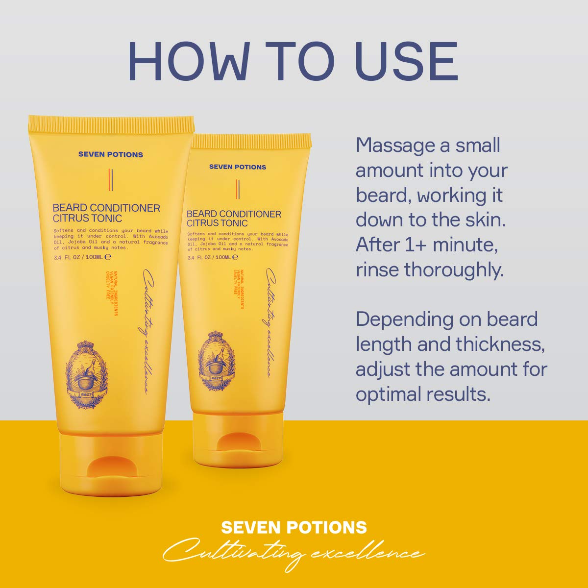 SEVEN POTIONS Beard Conditioner for Men – Prevents Beard Itch and Dandruff – Natural, Vegan, Cruelty Free (Citrus Tonic, 3.4 FL OZ)