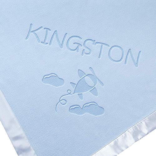 Custom Catch Personalized Airplane Baby Blanket - Boy Name Gift - Blue or Pink (1 Text LIne)
