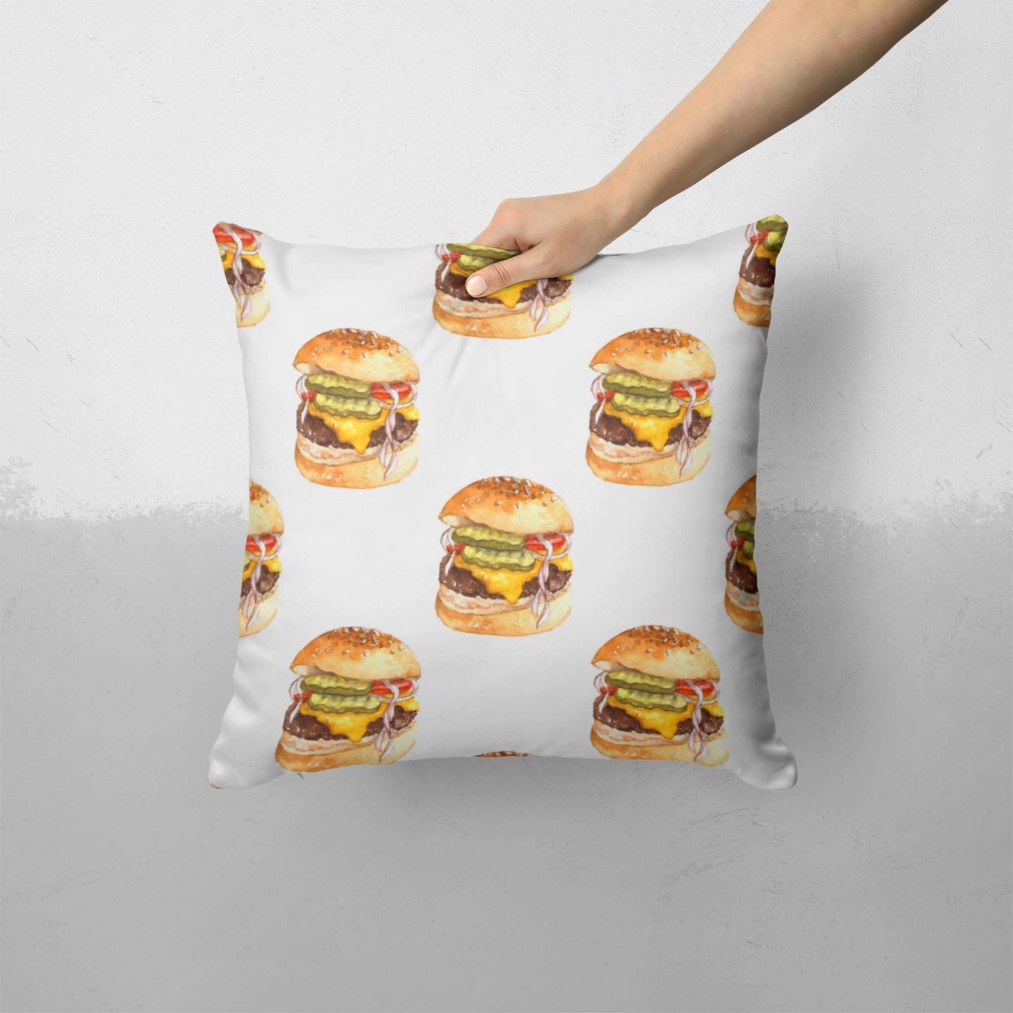 iiRov Sloppy Cheeseburger Pattern - Custom Decorative Home Decor Indoor or Outdoor Throw Pillow Cover for Sofa, Bed or Couch Cushion (Pillow CASE Cover ONLY)