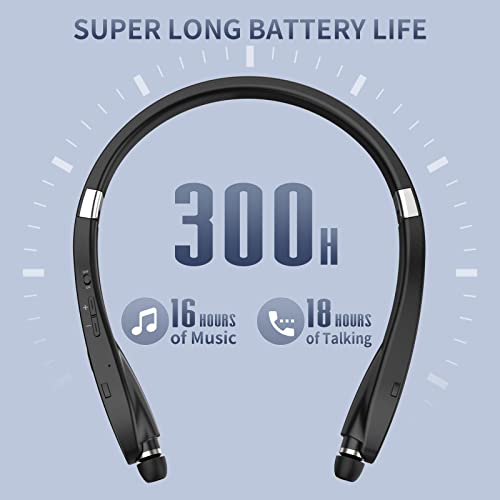 Bluetooth Headset, 2023 Upgraded Foldable Bluetooth Headphones with Retractable Earbuds, Noise Cancelling Stereo Earphones with Mic, Wireless Neckband Headphones for Sports Workout Gym with Carry Case
