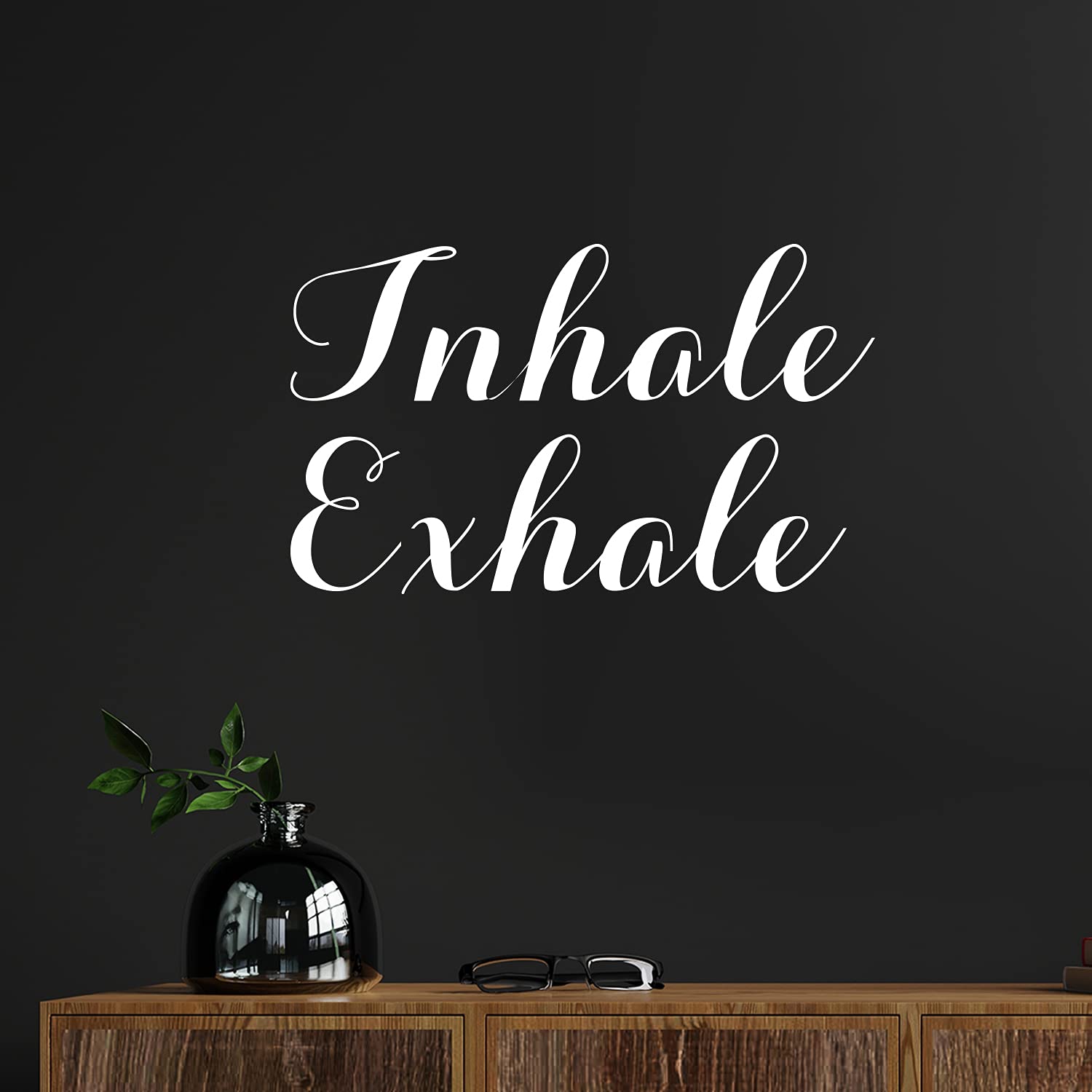 Vinyl Wall Art Decal - Inhale Exhale - 15" x 25" - Modern Inspirational Optimism Quote Sticker for Home Bedroom Living Room Makeup Mirror Therapist Office Decor (White)