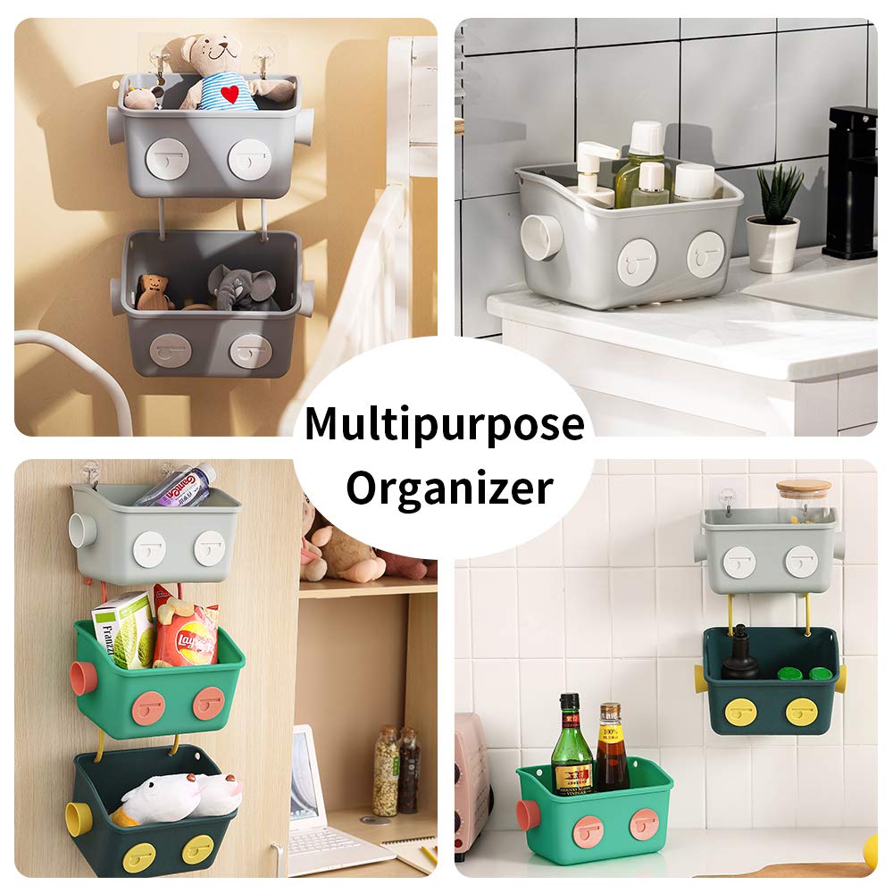 Santouxiang 6-Piece Multicolor Plastic Bath Toy Storage Basket, Wall Mounted Kids Hanging Shower Caddy with Hooks for Shampoo, Bathtub Toys, Kids Bathroom