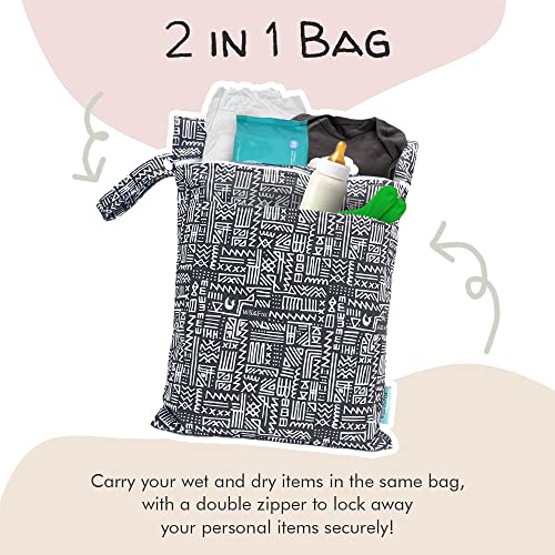 Reusable Swim Diaper and Wet Bag for Babies, Infants & Toddlers - Adjustable Girls Swimming Diaper 0-2 Years and Water Resistant Swim Bag โ Zig Zag โ 1 Pack by Will & Fox
