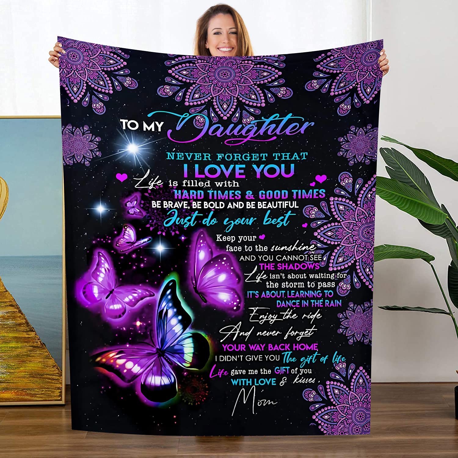 yuboo Daughter Blanket, Daughter Birthday Gifts from Mom - Extra Large Soft Throw Blanket 60x80 Inches Sublimation Butterflies Fleece Blanket for Couch and Sofa Bed