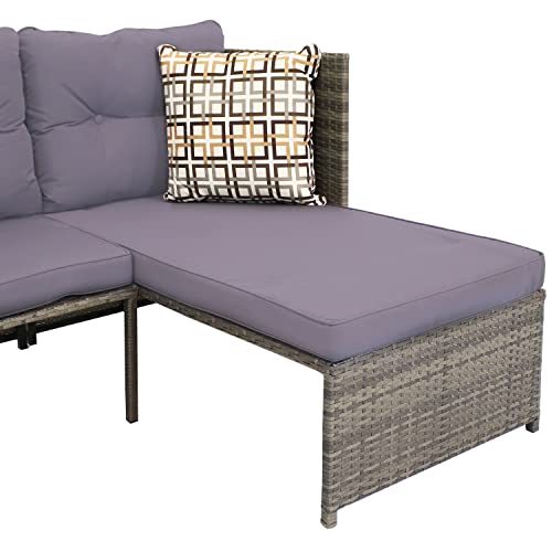 Sunnydaze Longford Outdoor Patio Sectional Sofa Set - Backyard Resin Rattan Chaise Lounge Furniture with Coffee Table and Thick Cushions - Conversation Set - Charcoal Cushions