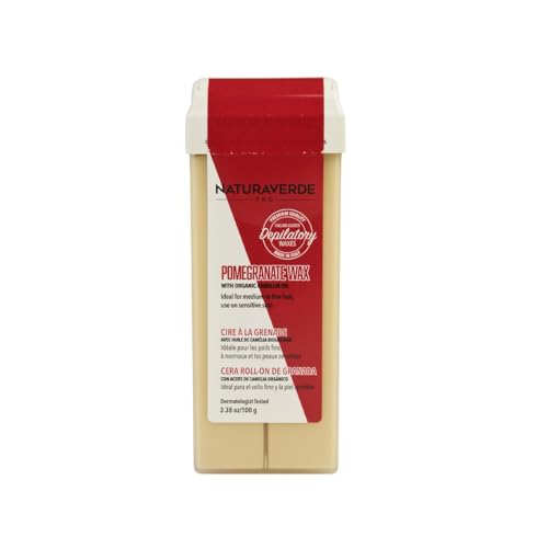NaturaverdePro Pomegranate Roll On Wax for Hair Removal on Legs, Arms, Chest, Body Wax Hair Remover for Women, Formulated with Organic Camellia Oil - 3.38oz