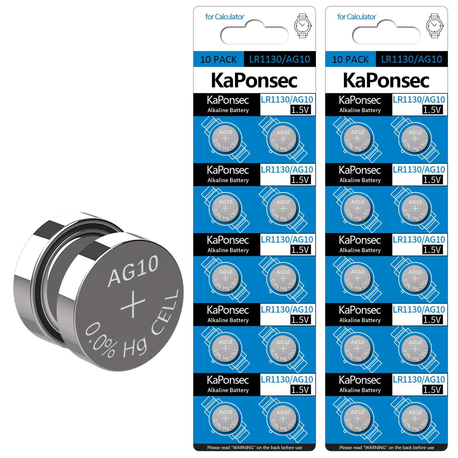 KaPonsec 20 Pack LR1130 AG10 389 1.5V Button Coin Cell Battery