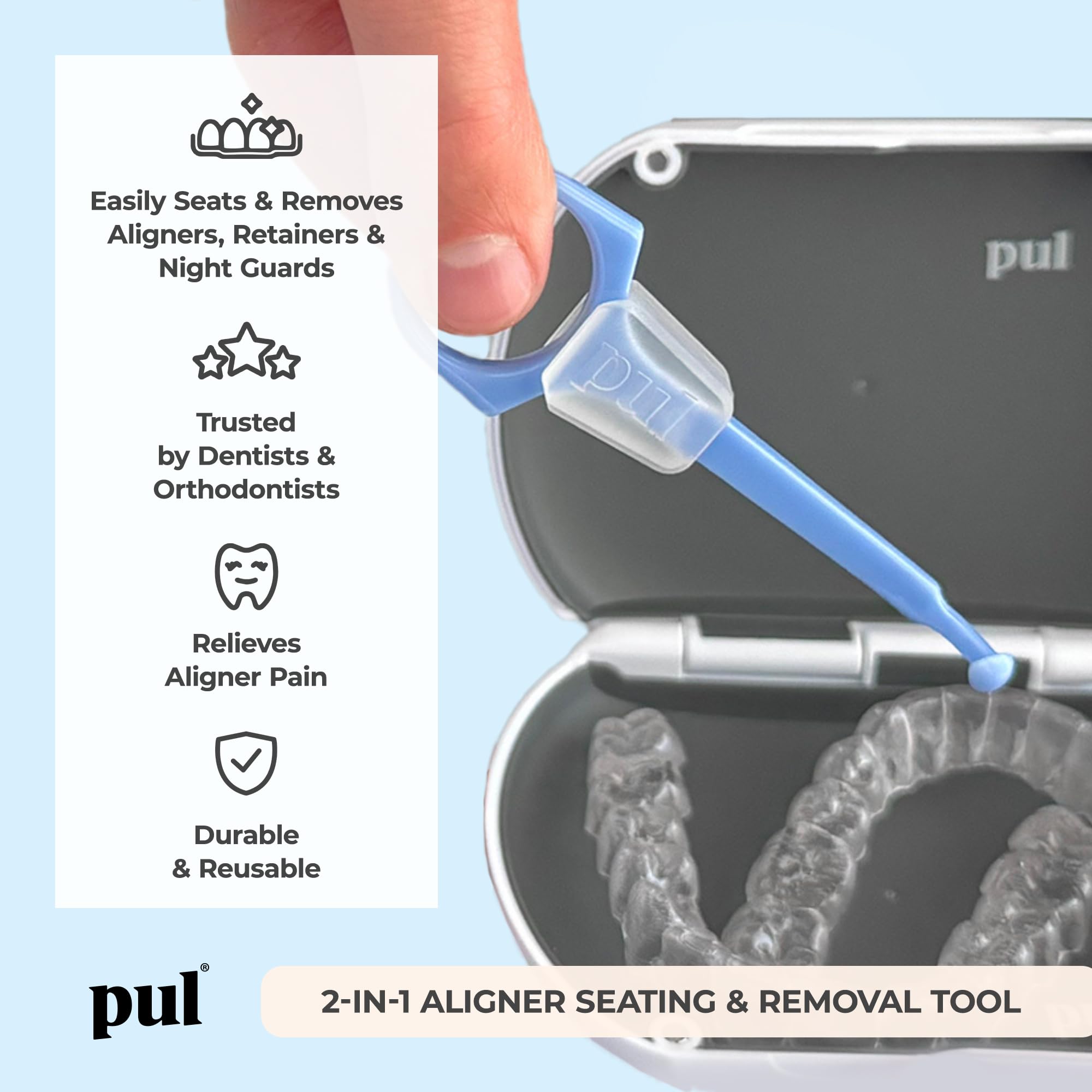PUL 2-in-1 Aligner Seating Chewie & Removal Tool — Compatible with Invisalign, Removable Braces, Retainers & Trays – Easy-to-Use Remover & Chew, Dental & Oral Care – Pink, Orange, Blue (Pack of 3)