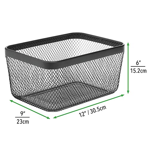 mDesign Steel Food Storage Organizer Bin Mesh Basket, Space Saving for Kitchen Cabinets, Countertop, Pantry, Fridge, Freezer Organization, Canned Food, Sugar, Flour, Meshi Collection - 4 Pack - Black