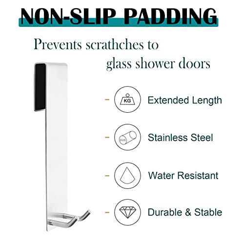 BOSHAn 2Pcs Stainless Steel Long Hook,Hook Behind The Door,Simple No-Perforation Double Hook,Towel Coat Bathrobe Hook Rack,Suitable for Bathroom,Kitchen,Partition Door (2, Silver)