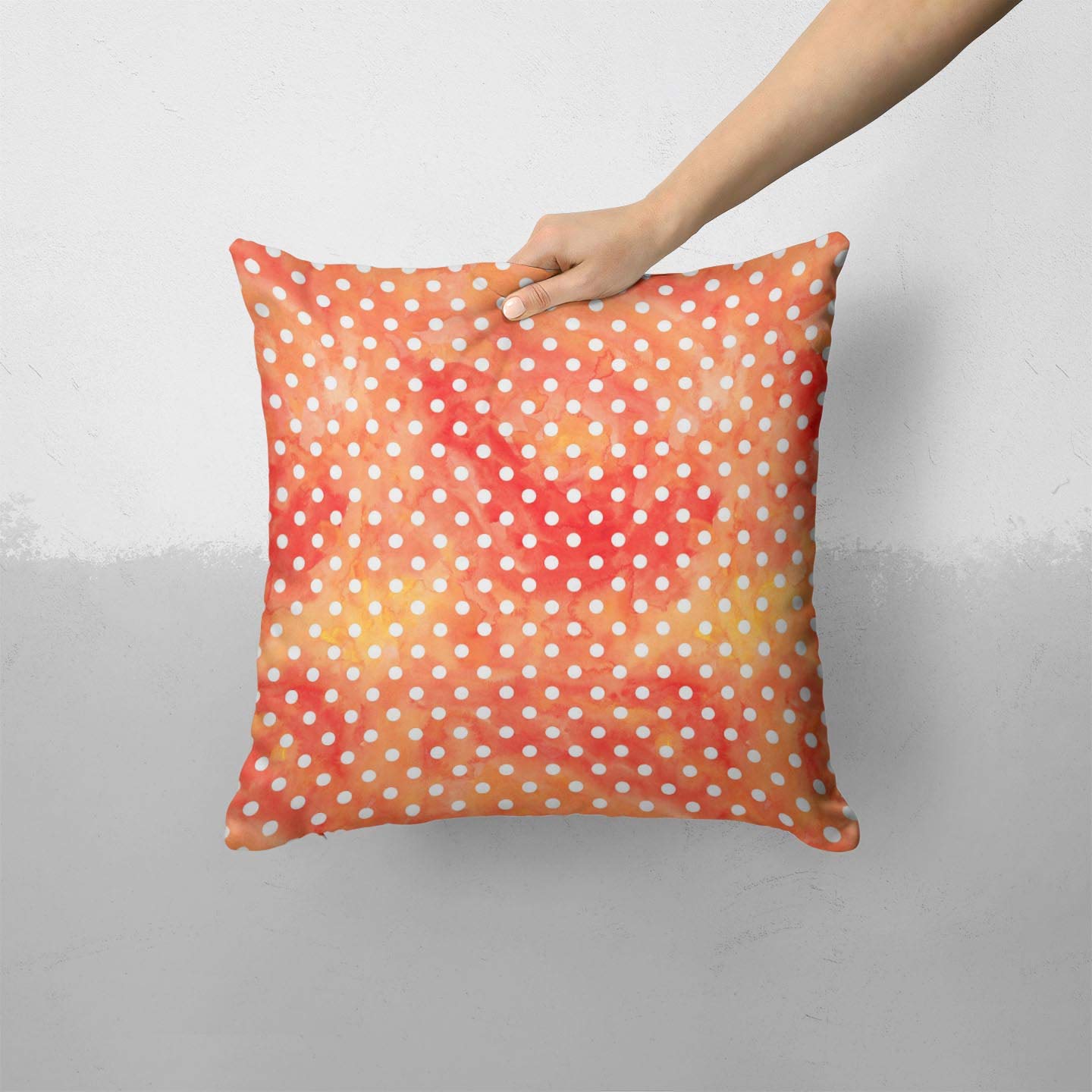 iiRov White Polka Dots Over Red-Orange Watercolor - Custom Decorative Home Decor Indoor or Outdoor Throw Pillow Cover for Sofa, Bed or Couch Cushion (Pillow CASE Cover ONLY)