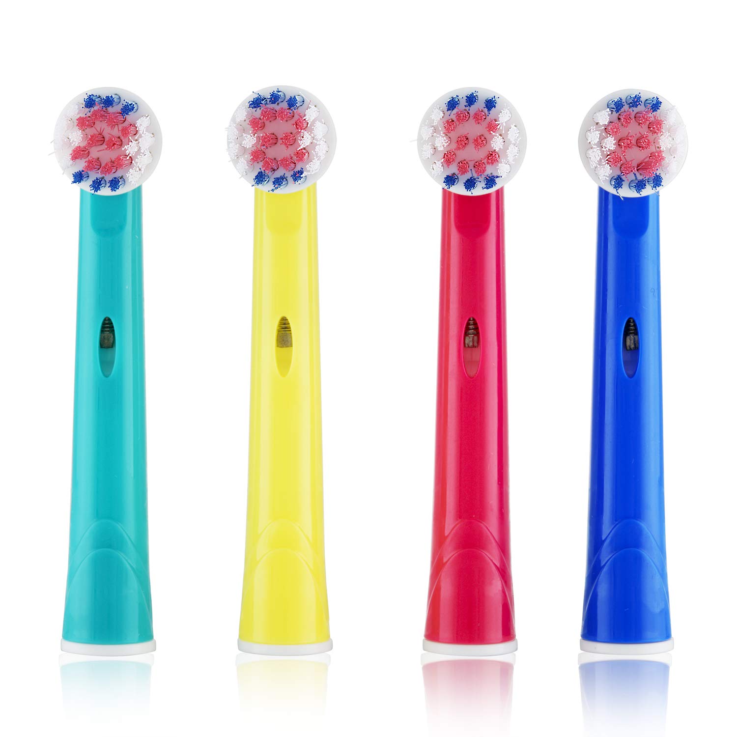 Kids Brush Heads Compatible with Oral-B Power Toothbrush, Red, Blue, Yellow & Teal Colors - Pack of 4