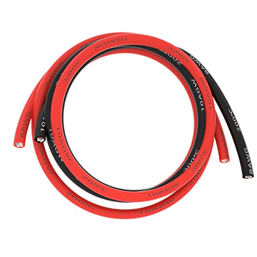 BNTECHGO 10 Gauge Silicone Wire 5 ft red and 5 ft Black Flexible 10 AWG Stranded Tinned Copper Wire