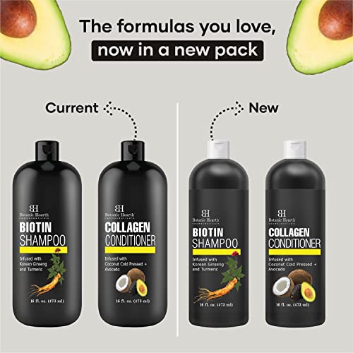 Botanic Hearth Biotin Shampoo and Conditioner with Collagen - Fights Hair Loss & Thinning with Korean Ginseng & Turmeric, Conditioner Promotes Hair Growth with Avocado and Coconut - 16 fl oz x 2