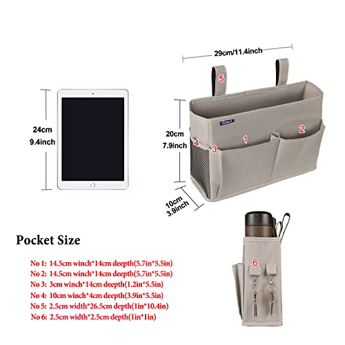 Surblue Bedside Caddy Hanging Bed Organizer Storage Bag Pocket for Bunk and Hospital Beds, College Dorm Rooms Baby Bed Rails, Camp 4 Pockets and 2 Hooks (Small, Gray)