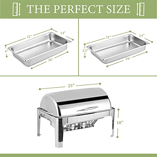 Deluxe Chafer Dish -8-quart capacity Full-Size S/S rectangular Includes Food Pan, Water Pan and Fuel Holders shiny silver, keeps food warm in catered events (8-Qt with Full Size Pan) CHEFQ