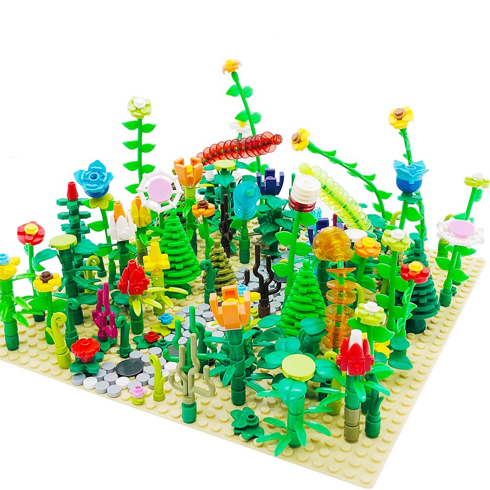 Botanical Garden Building Sets Parts,Plants Trees Jungle Flowers Leaves Grass Scenery Accessories Park House Building Bricks Toy Set for Kids 6+ (Not Include Baseplate)