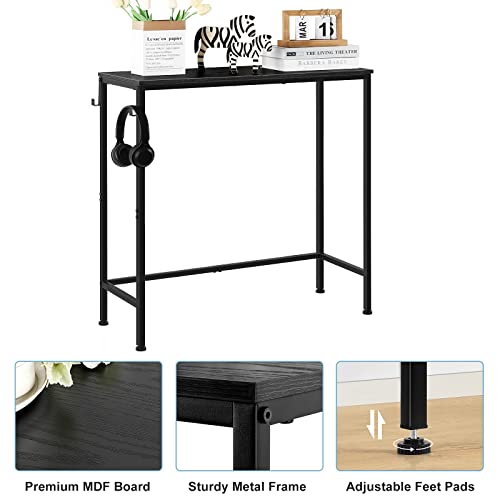 Black Console Table Narrow Modern Entryway Table Small Behind Couch Table Skinny Sofa Table Hallway Table with Hooks for Living Room Foyer Bedroom Corridor Office