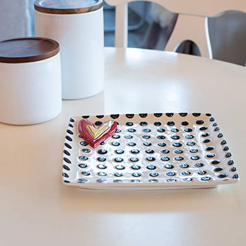 DEMDACO Dots and Heart Black and White 11 x 11 Glossy Stoneware Square Platter
