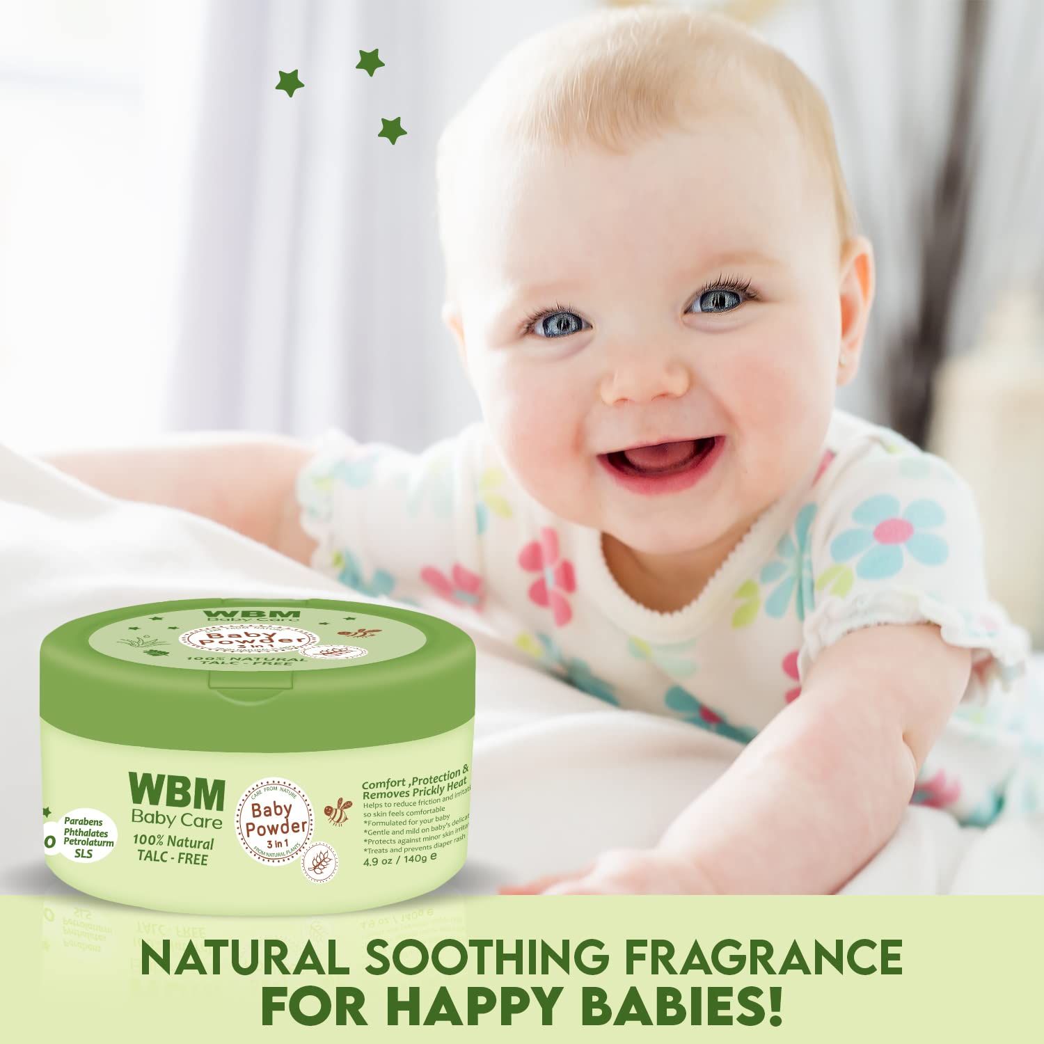 WBM Care Baby Powder Talc Free, specifically Designed for Baby's Delicate Skin, Unscented Baby Powder-140g