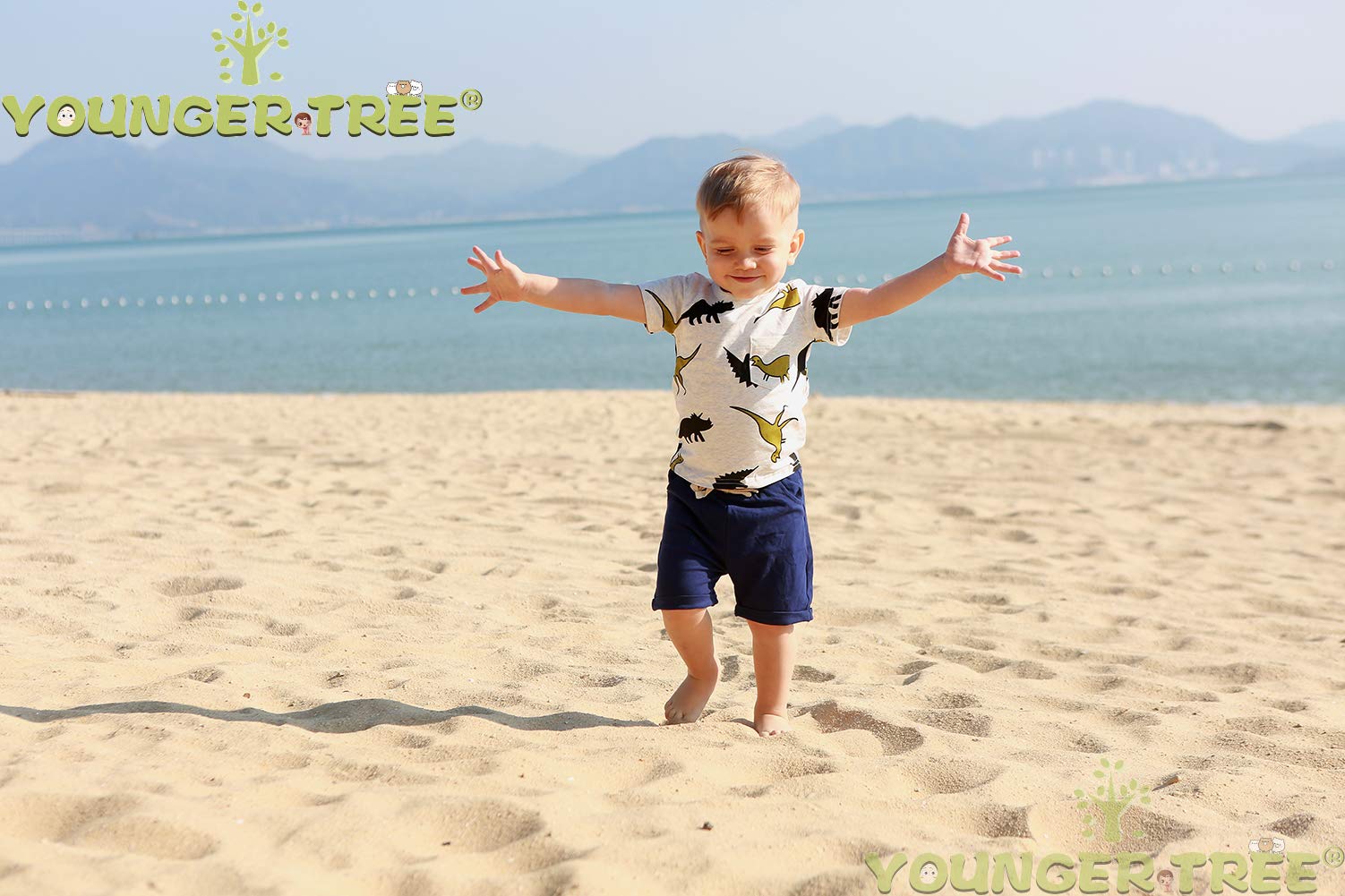 YOUNGER TREE Toddler Baby Boy Summer Clothes Dinosaur T-Shirt and Shorts Boy Outfits 12 Months to 4T(Blue,18-24 Months