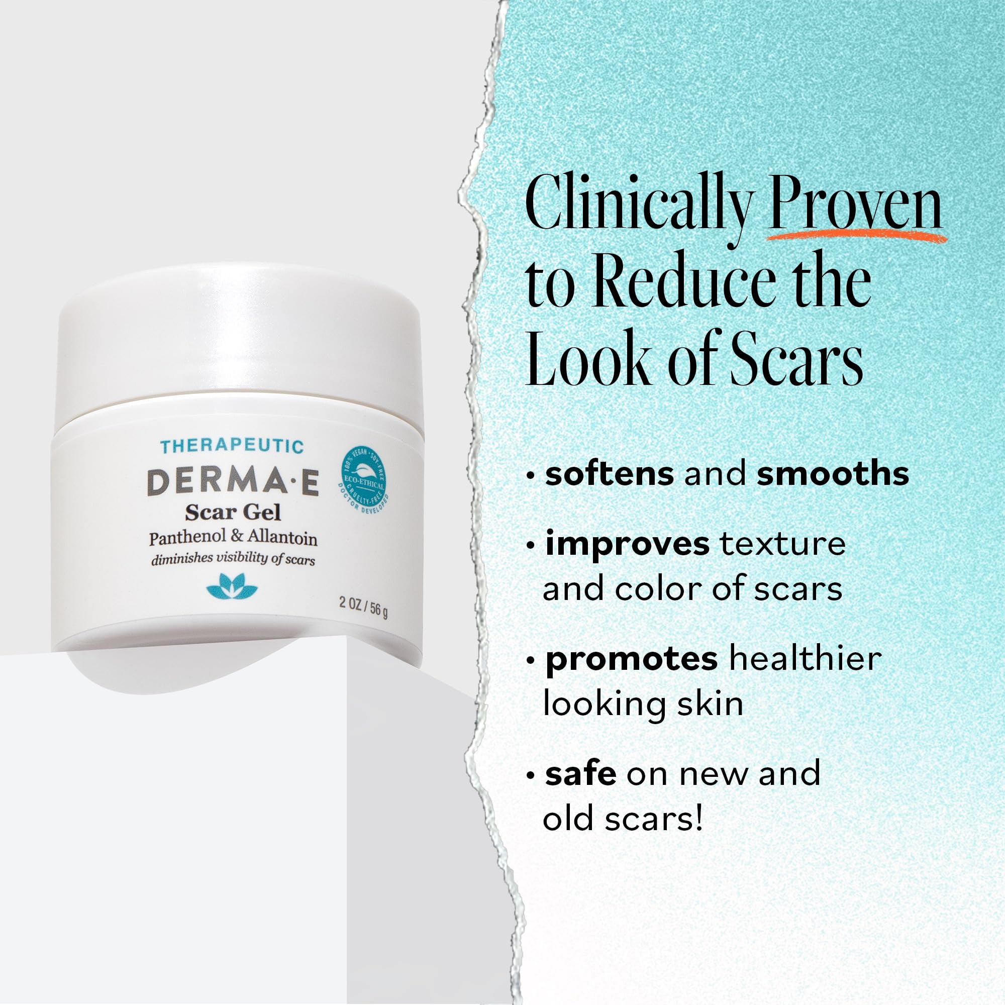 Derma E Scar Gel β Scar Treatment for Face β Hydrating Gel for Acne Scars, Burns & Stretch Marks with Panthenol & Allantoin, 2 oz