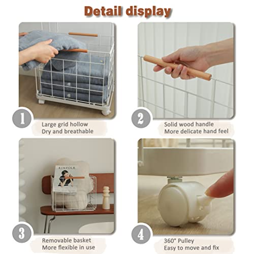 Double Layer Clothes Storage Cart, Rolling Laundry Basket Cart,Detachable Laundry Basket, Multi-layer Storage Basket, Home Bathroom Folding Storage Rack, Kitchen Shelf Fruit Rack
