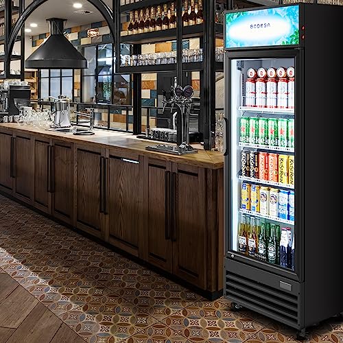 BODEGACOOLER Commercial Merchandiser Refrigerator, Glass Door Display Refrigerator,Upright Beverage Display Cooler with Soft LED Light, Adjustable Shelves and Drink Organizers, 9 Cu. Ft,Black