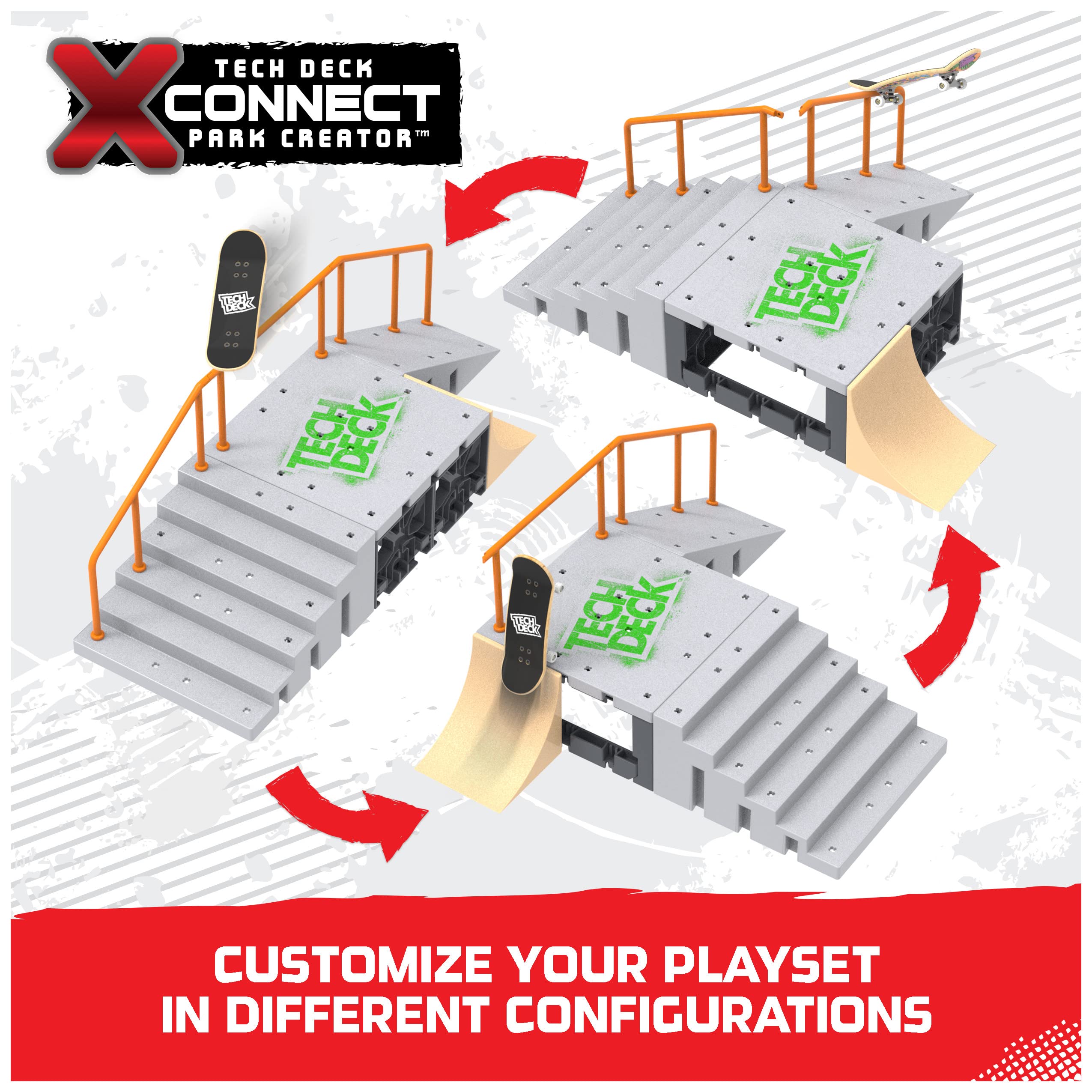 TECH DECK, Flip N’ Grind X-Connect Park Creator, Customizable and Buildable Ramp Set with Exclusive Fingerboard, Kids Toy for Boys and Girls Ages 6 and up