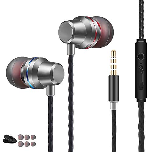 3.5mm Jack Volume Control Earbuds with Microphone in Ear Headphone Earphones for Galaxy A01 A02S A10S A20S A21S A11 A12 A21 A22 A32 A10 A20 A50 / Moto G Fast G7 Power/OnePlus Nord N100 (Silver)