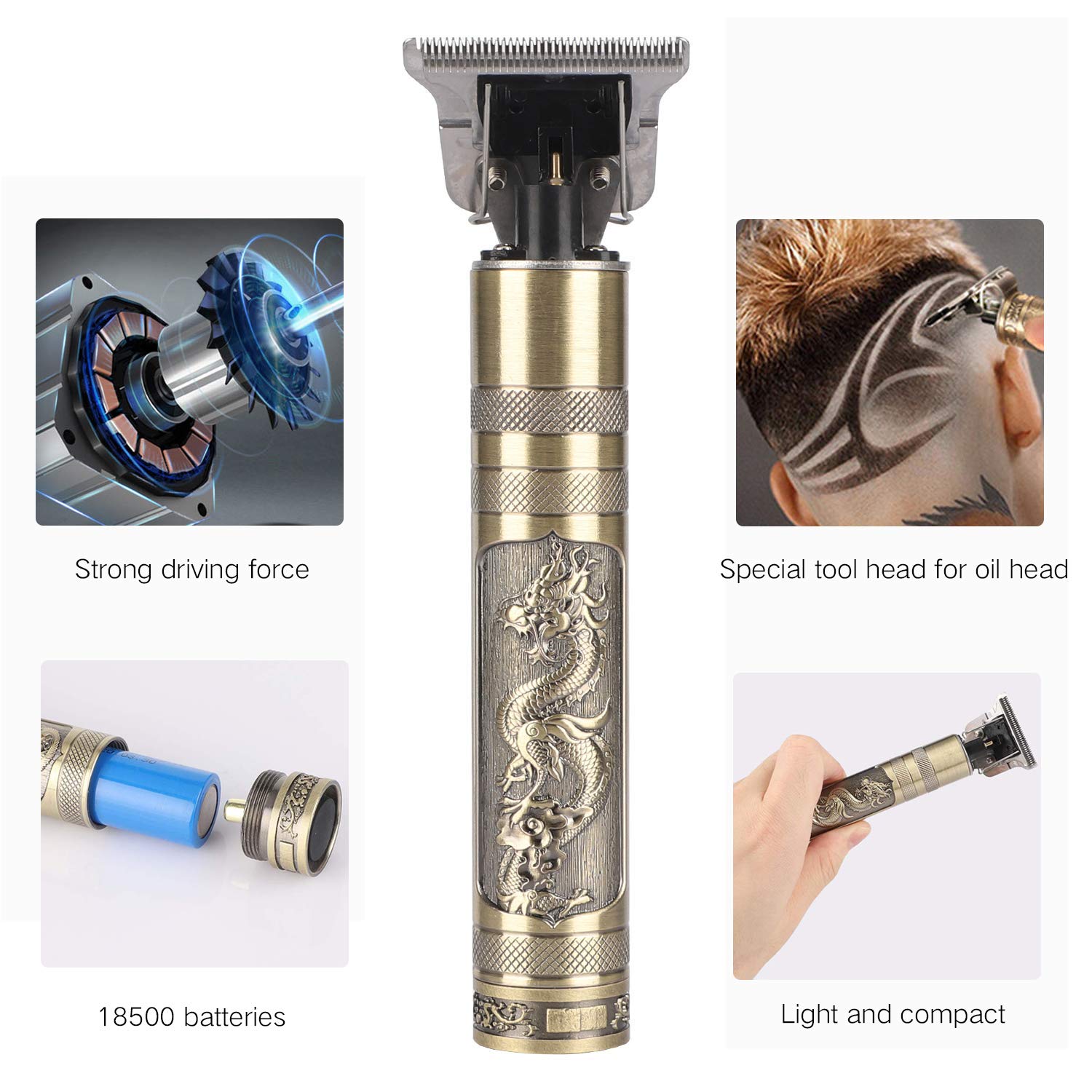 Professional Electric Pro Li Outliner Hair Clippers for Men, Cordless Rechargeable Zero Gapped Cutting T Blade Trimmer, Haircutting Baldhead Beard Shaver Barber with 4 Guide Combs 2 Battery