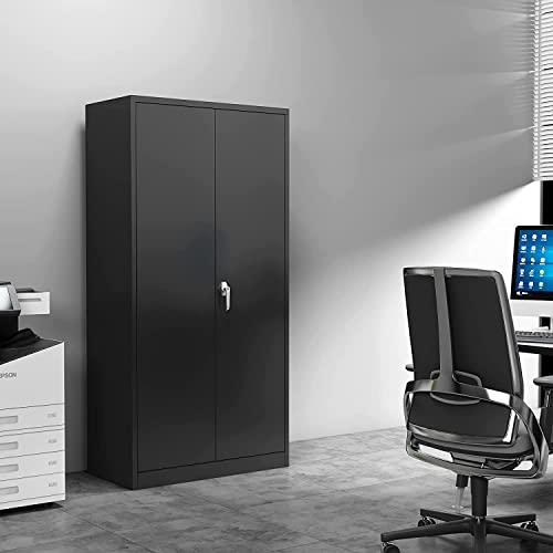Aobabo 72 Inch 4 Adjustable Shelves Metal Office Storage Filing Cabinet with Swing Handle Lock 3 Point Locking Mechanism and 2 Keys, Black