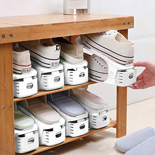 Neprock Shoe Slots Organizer, Adjustable Shoe Stacker Storage Space Saver, Double Deck Shoe Rack Holder for Closet Organization (20-Pack)(White)