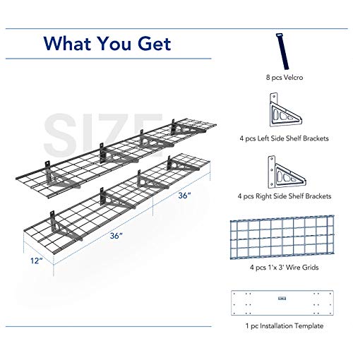 FLEXIMOUNTS 12-inch-by-72-inch 2 tier Wall Shelf Garage Storage Rack Wall Mounted Floating Shelves,1x6ft ,Black, 2-Pack