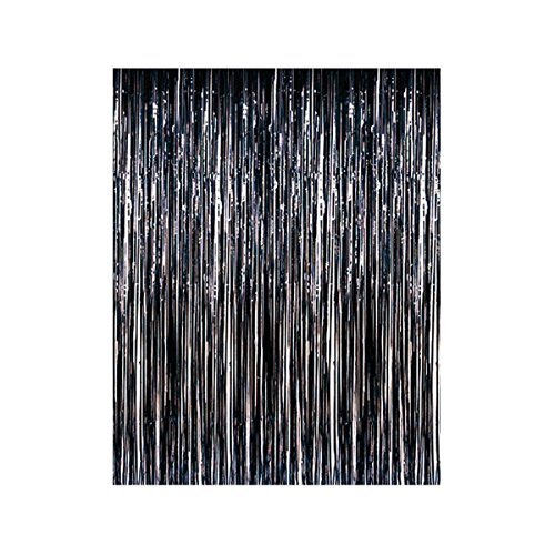 Adorox (2 pc Metallic Black) Metallic Silver Gold Rainbow Photo Backdrop Foil Fringe Curtains Party Wedding Event Decoration