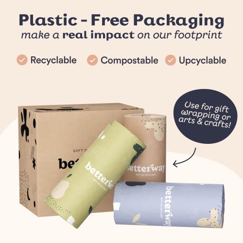 Betterway Bamboo Paper Towels - 6 Rolls, 2 Ply - Plastic Free, Disposable Kitchen Paper Towels - Select Size, Tree Free, Compostable, Strong & Absorbent - Sustainable Product w/Eco Friendly Packaging