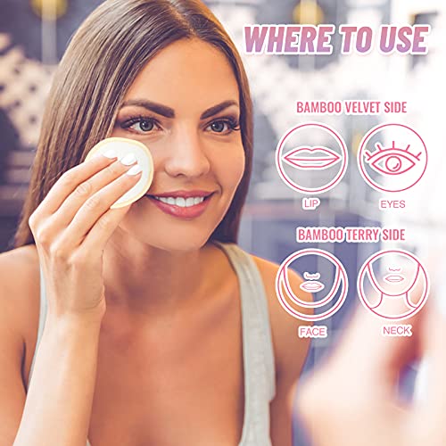 Veemos Reusable Cotton Rounds,14 Pieces Dual Sided Makeup Remover Pads with Washable Laundry Bag & Storage Box,Eco Friendly Bamboo Cotton Pads (Cream)